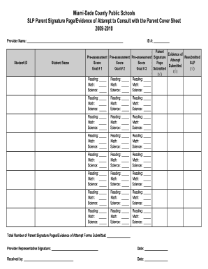 Fillable Online SLP COVER SHEET - Miami-Dade County Public Schools Fax ...