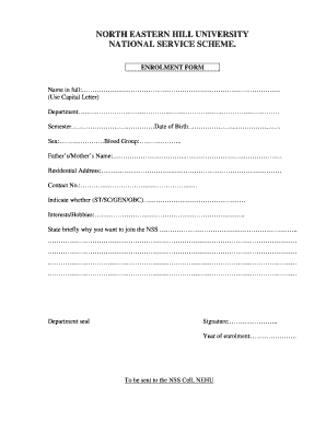 Fillable Online nehu ac ENROLMENT FORM NEHUdoc - nehu ac Fax Email ...