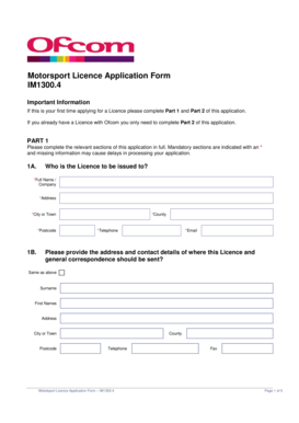 Fillable Online licensing ofcom org Motorsport Licence Application Form IM1300 - Ofcom ...