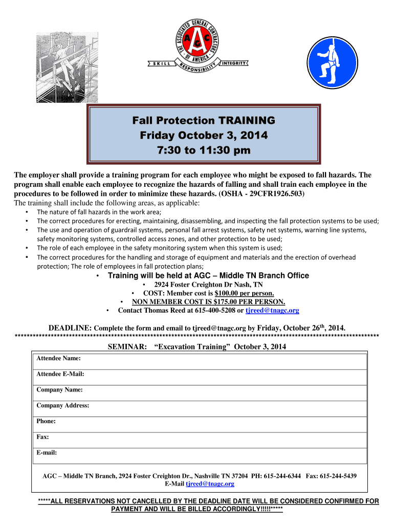 Fillable Online tnagc Fall Protection TRAINING Friday October 3 2014 ...