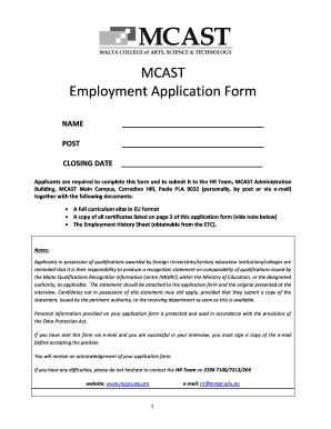 Fillable Online MCAST Employment Application Form Fax Email Print ...