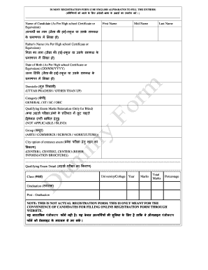 Fillable Online bujhansi DUMMY REGISTRATION FORM USE ENGLISH ALPHABATES ...