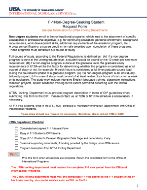 Fillable Online international utsa F-1Non-Degree-Seeking Student ...