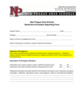 Fillable Online New Prague Area Schools Restrictive Procedure Reporting ...