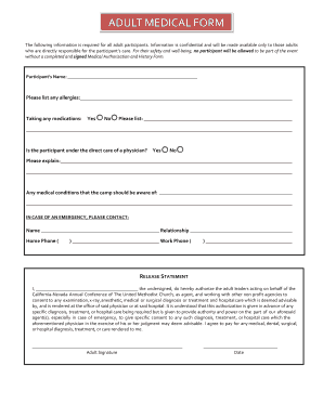 Fillable Online Adult Medical form - cnumcorg Fax Email Print - pdfFiller