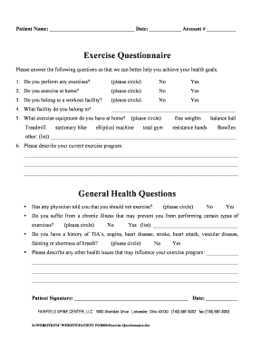 Fillable Online Exercise Questionnairedoc Fax Email Print - pdfFiller