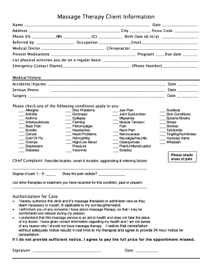 Fillable Online Massage Therapy Client Information Fax Email Print ...