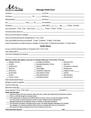 Fillable Online Massage Intake Form - Perfect Patients Fax Email Print ...