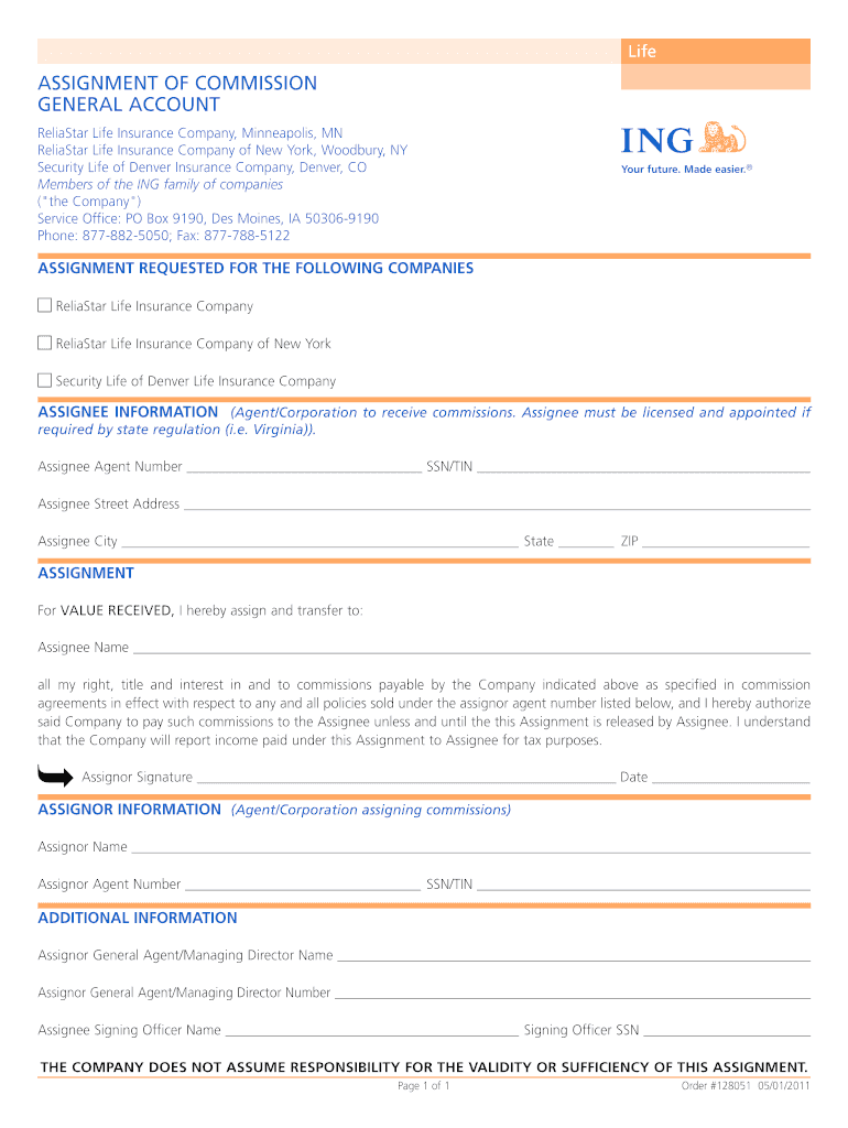 Fillable Online ASSIGNMENT OF COMMISSION GENERAL ACCOUNT Fax Email ...