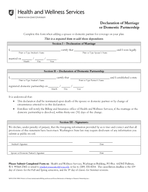 Fillable Online studentinsurance wsu Declaration of Marriage or ...
