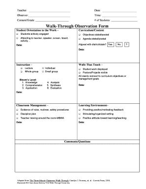 Fillable Online ContentGrade of Students Walk-Through Observation Form ...
