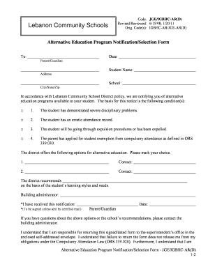 Fillable Online Alternative Education Program NotificationSelection ...