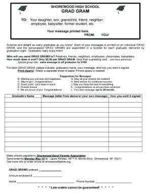 Fillable Online 2015 Grad Gram order form Fax Email Print - pdfFiller