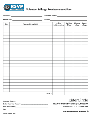 Fillable Online Volunteer Mileage Reimbursement Form Fax Email Print ...