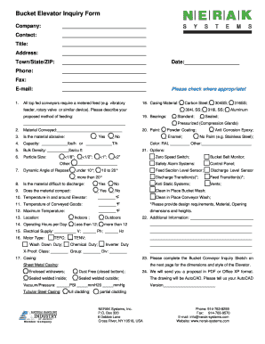 Fillable Online mhi Bucket Elevator Inquiry Form - MHI Fax Email Print ...