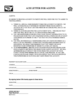 Fillable Online ACH LETTER FOR AGENTS - The Pruitt Team 602 942-1410 ...