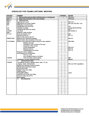 Fillable Online CHECKLIST FOR TEAMS CAPTAINS MEETING Fax Email Print ...