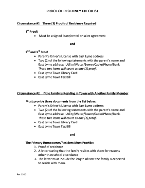 Fillable Online PROOF OF RESIDENCY CHECKLIST Fax Email Print - pdfFiller