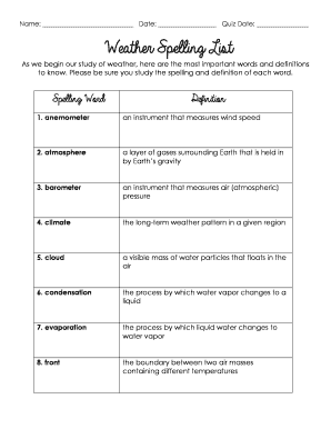 Fillable Online weather spelling listdocx Fax Email Print - pdfFiller
