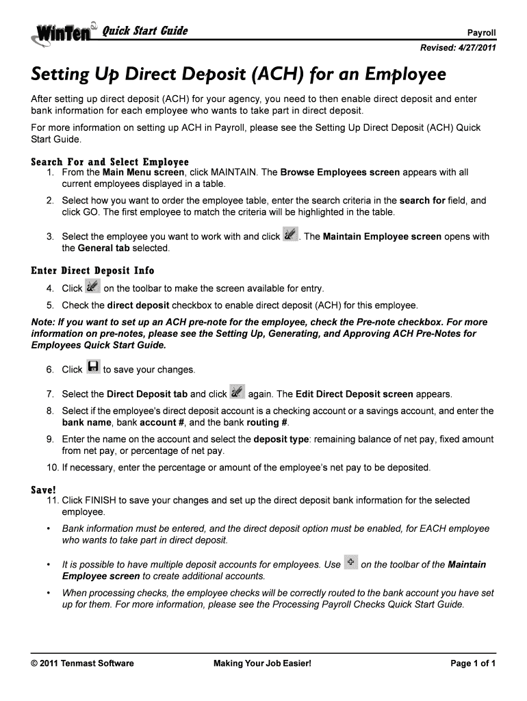 Fillable Online Setting Up Direct Deposit (ACH) for an Employee Fax ...
