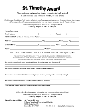 Fillable Online St Timothy Nomination Form 2015 fill-able Fax Email Print - pdfFiller
