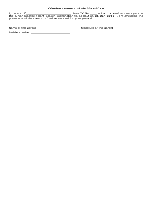 Fillable Online CONSENT FORM JSTSE 2015-2016 - The Air Force School Fax ...