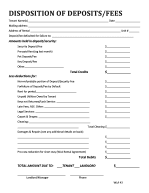Fillable Online DISPOSITION OF DEPOSITSFEES - Washington Landlord ...