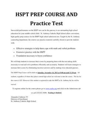 Fillable Online HSPT PREP COURSE AND Practice Test Fax Email Print ...