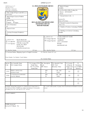 Fillable Online USFWS Form 3 177 US FISH AND WILDLIFE SERVICE 7Name of ...