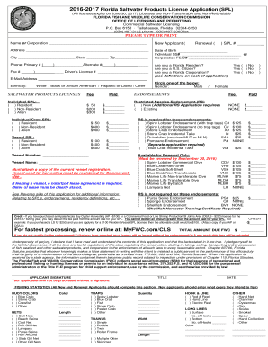 Fillable Online 2016-2017 Florida Saltwater Products License ...
