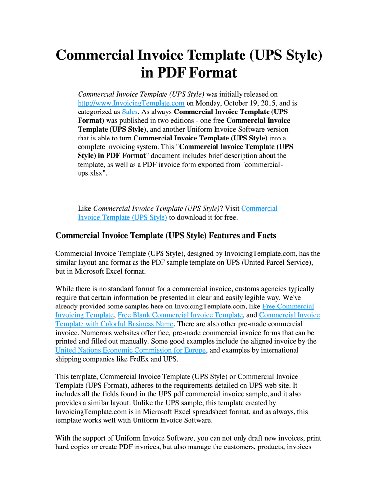 Fillable Online Commercial Invoice Template UPS Style in PDF Fax Email ...