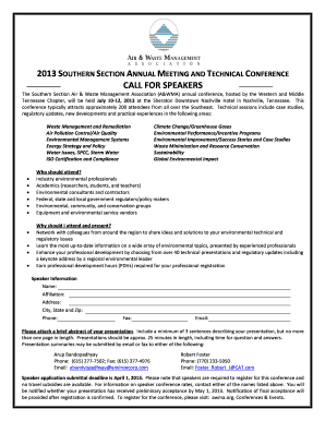 Fillable Online ss-awma 2013 Call For Speaker Form Fax Email Print ...