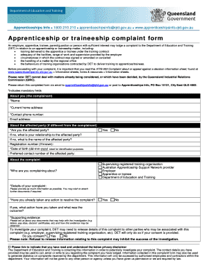 Fillable Online Apprenticeship or traineeship complaint form Fax Email ...
