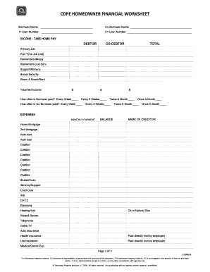 Fillable Online FORM F Homeowner Financial Worksheet Fax Email Print ...