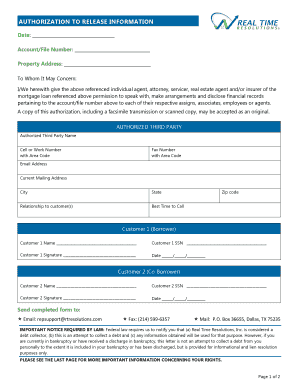 Fillable Online AUTHORIZATION TO RELEASE INFORMATION - Real Time Fax Email Print - pdfFiller