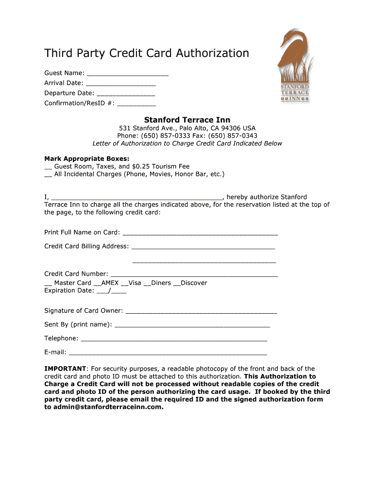 Fillable Online Third Party Credit Card Authorization Guest Name ...