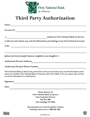 Fillable Online THIRD PARTY AUTHORIZATION - fnbacom Fax Email Print ...
