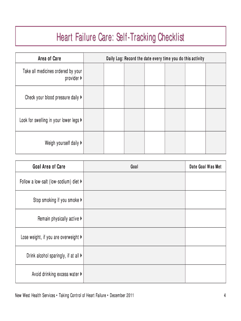 Fillable Online Taking Control of Heart Failure Health focus areas and ...