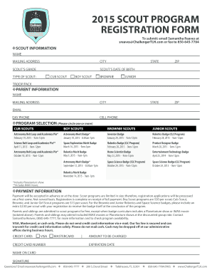 Fillable Online 2015 SCOUT PROGRAM REGISTRATION FORM Fax Email Print ...