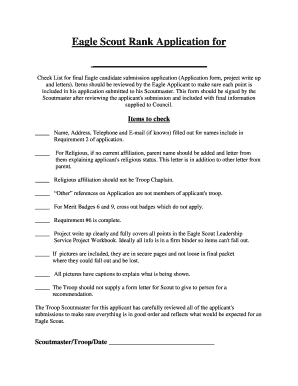 Fillable Online generalnash Eagle Scout Rank Application for ...