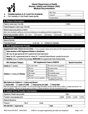 Fillable Online WIC Medical Documentation bFormb - Hawaii State ...