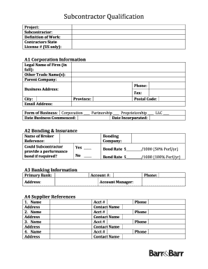 Fillable Online Subcontractor Qualification Form.docx Fax Email Print - pdfFiller