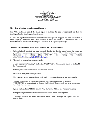 Fillable Online Pro se Motion to for Return of Property 20140916 Fax ...