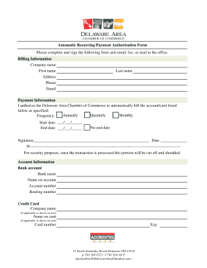 Fillable Online Automatic Recurring Payment Authorization Form Billing ...
