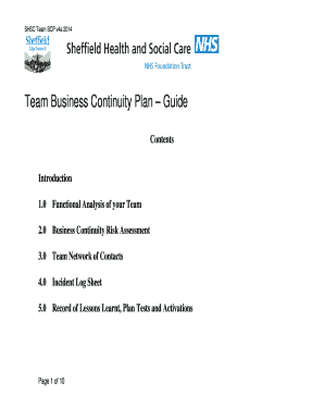 Fillable Online shsc nhs Team Business Continuity Plan Guide Fax Email ...