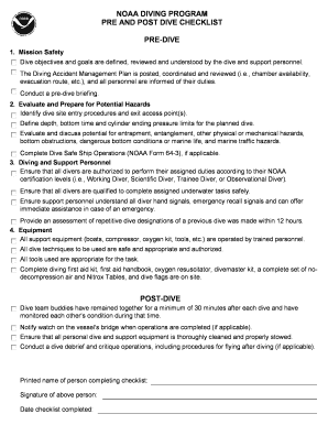 Fillable Online ndc noaa NOAA DIVING PROGRAM PRE AND POST DIVE ...
