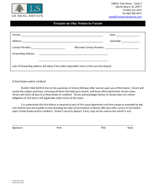 Fillable Online Tenants 90 Day Notice - LS Real Estate Fax Email Print ...