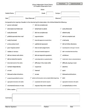 Fillable Online w3 gilmerisd Student Observation Form - Gilmer ISD Home ...
