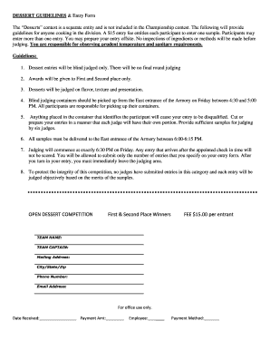 Fillable Online OPEN DESSERT COMPETITION First Second Place Winners FEE ...