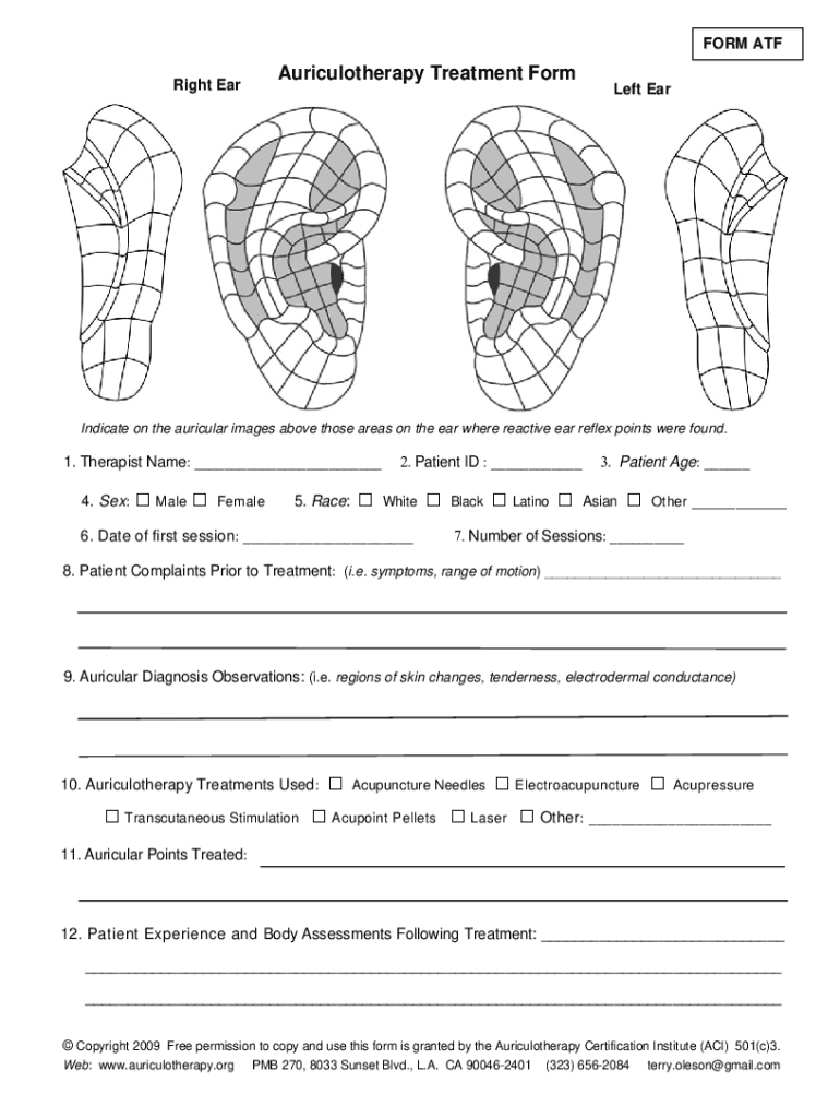 Fillable Online auriculotherapy Form ATF Pdoc - auriculotherapy Fax ...